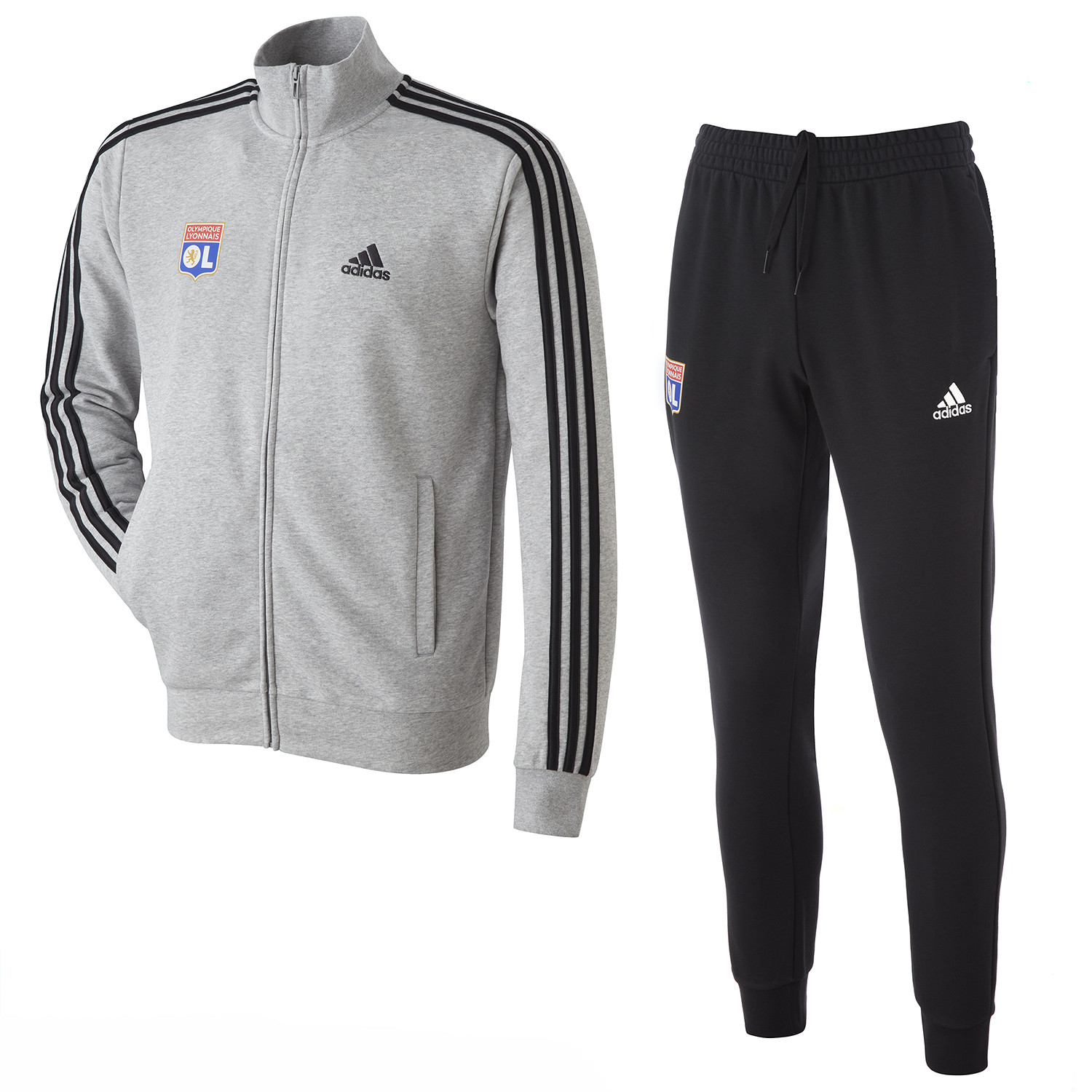 Men's Grey and Black 3S Tracksuit Set - Olympique Lyonnais