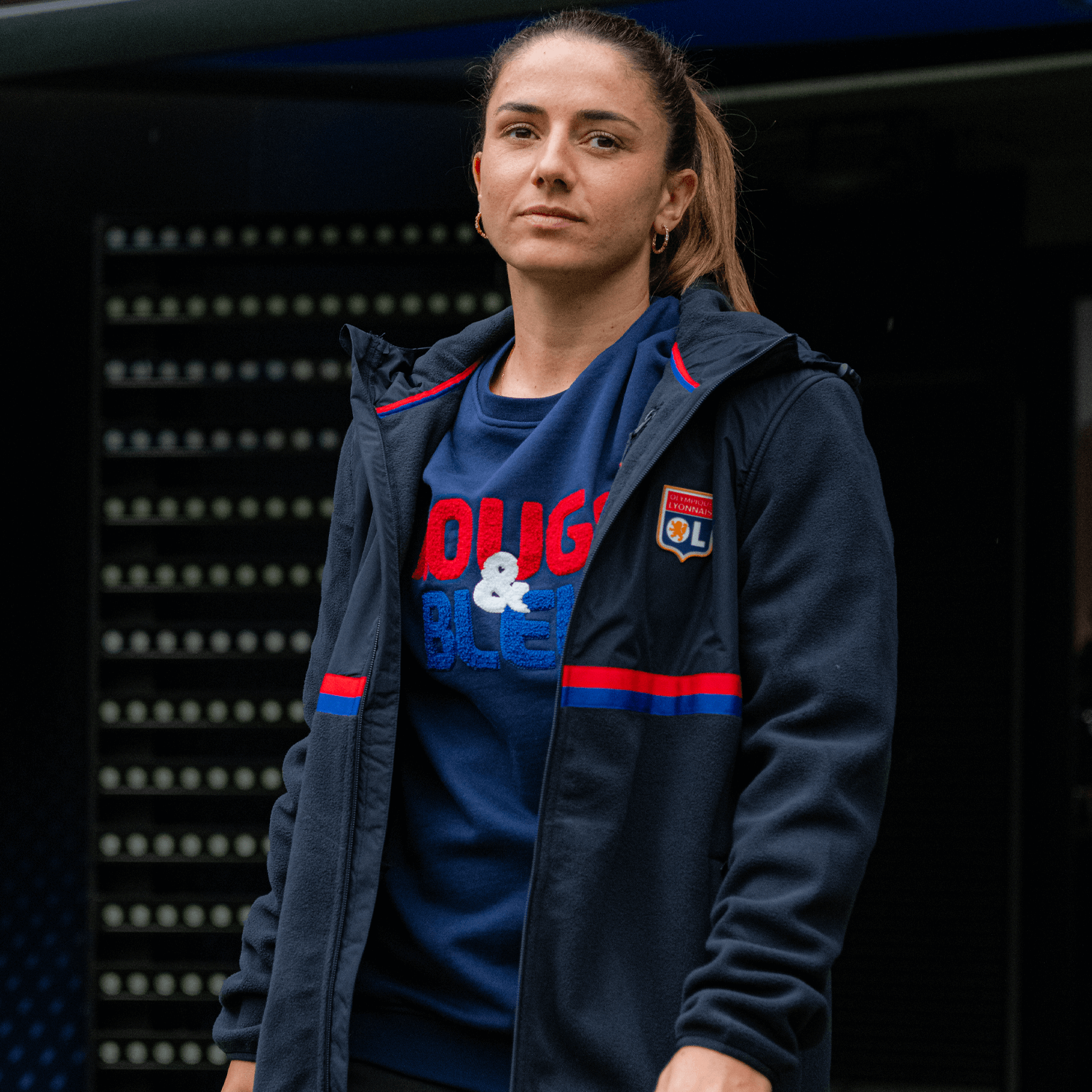 Unisex Navy Blue Softshell Bi-Material Jacket - Olympique Lyonnais